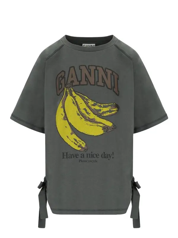 GANNI Banana Print Organic Cotton T-shirt - Grey