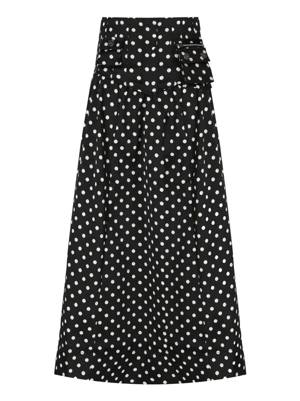 GANNI Polka Dot Print Recycled Polyester Midi Skirt - Black
