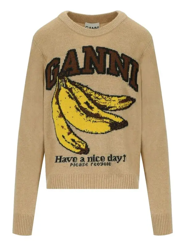 GANNI Graphic Crewneck Jumper - Beige
