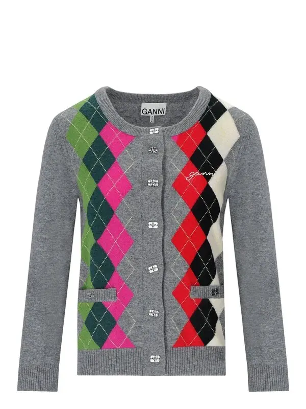 GANNI Diamond Pattern Cardigan - Grey