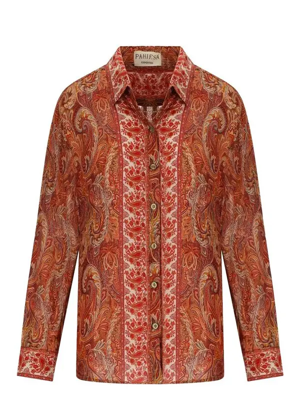 PAHIESA FORMENTERA Paisley Print Silk Blend Shirt - Red