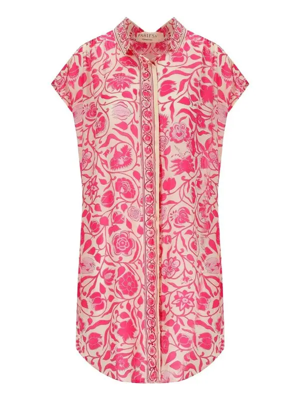 PAHIESA FORMENTERA Silk And Cotton Printed Shirt - Fuchsia