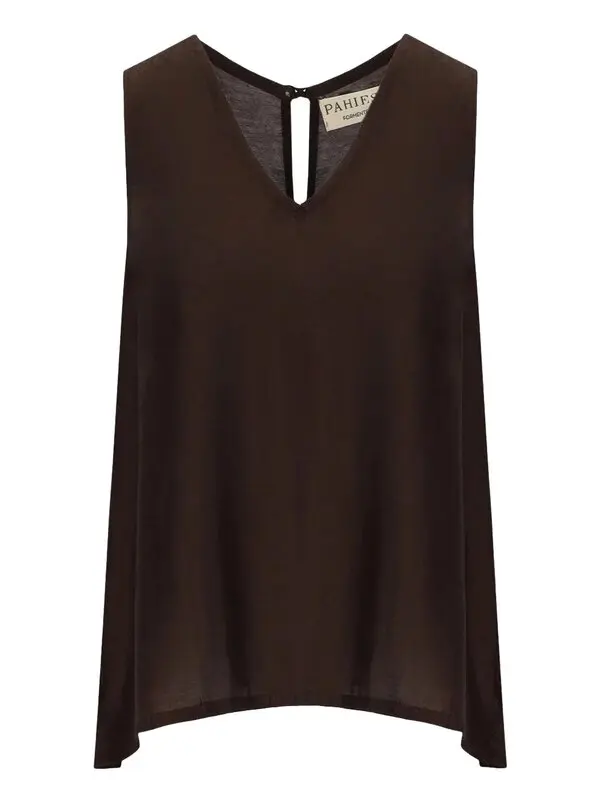 PAHIESA FORMENTERA V-neck Silk And Cotton Blend Top - Brown
