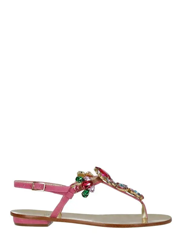 PAOLO FERRARA Embellished Suede Thong Sandals - Fuchsia