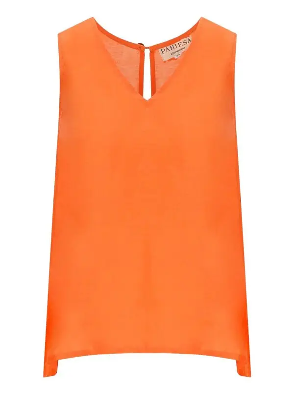 PAHIESA FORMENTERA V-neck Silk Cotton Blend Top - Orange