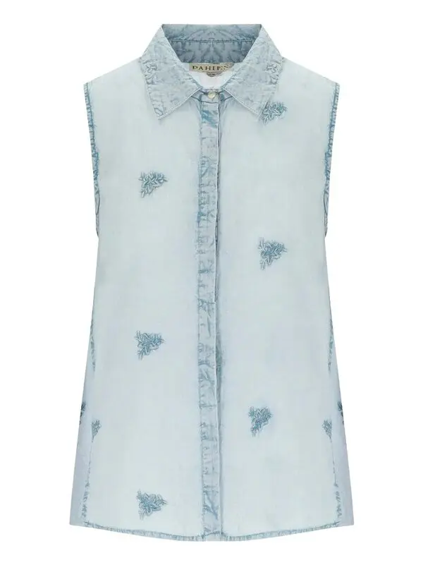 PAHIESA FORMENTERA Sleeveless Embroidered Shirt - Light Blue