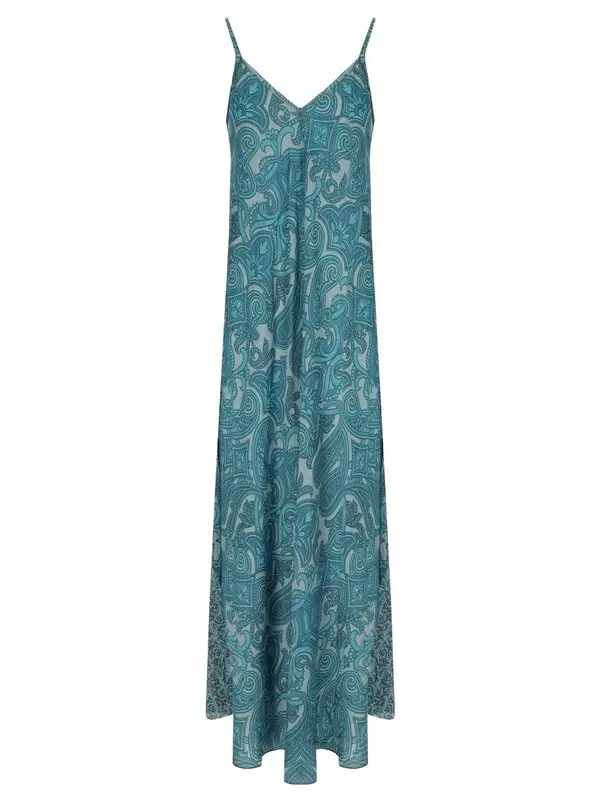 PAHIESA FORMENTERA Silk And Cotton Printed Maxi Dress - Light Blue