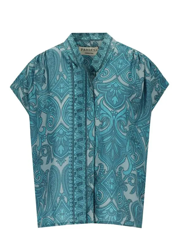 PAHIESA FORMENTERA Silk And Cotton Printed Shirt - Light Blue