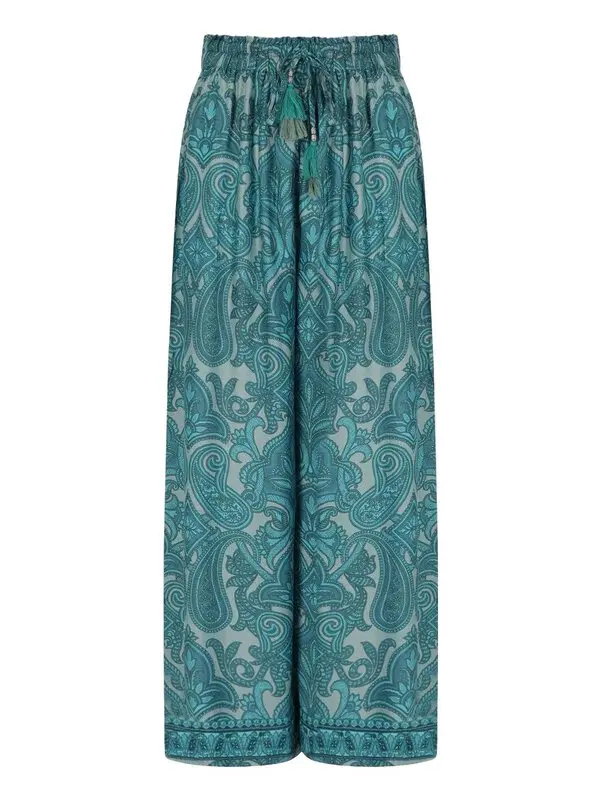 PAHIESA FORMENTERA Silk And Cotton Printed Trousers - Light Blue