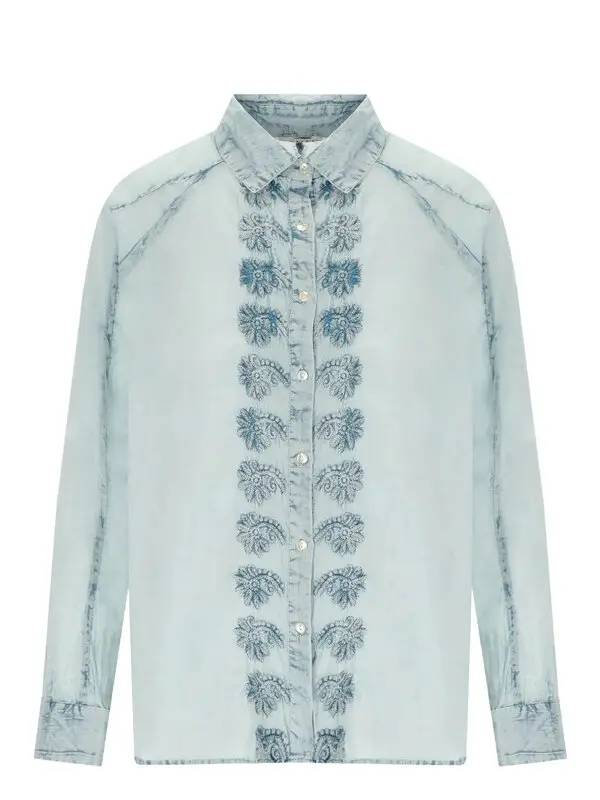 PAHIESA FORMENTERA Embroidered Cotton Shirt - Light Blue