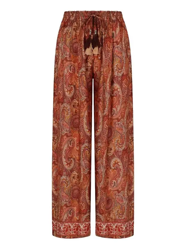 PAHIESA FORMENTERA Paisley Silk-cotton Trousers - Red
