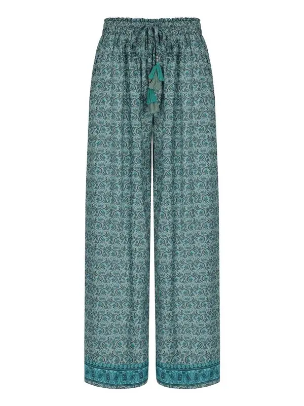 PAHIESA FORMENTERA Silk And Cotton Trousers - Light Blue