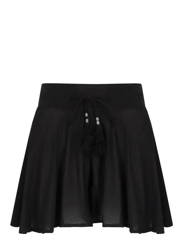 PAHIESA FORMENTERA Cotton Silk Blend Shorts With Tassel Drawstring - Black