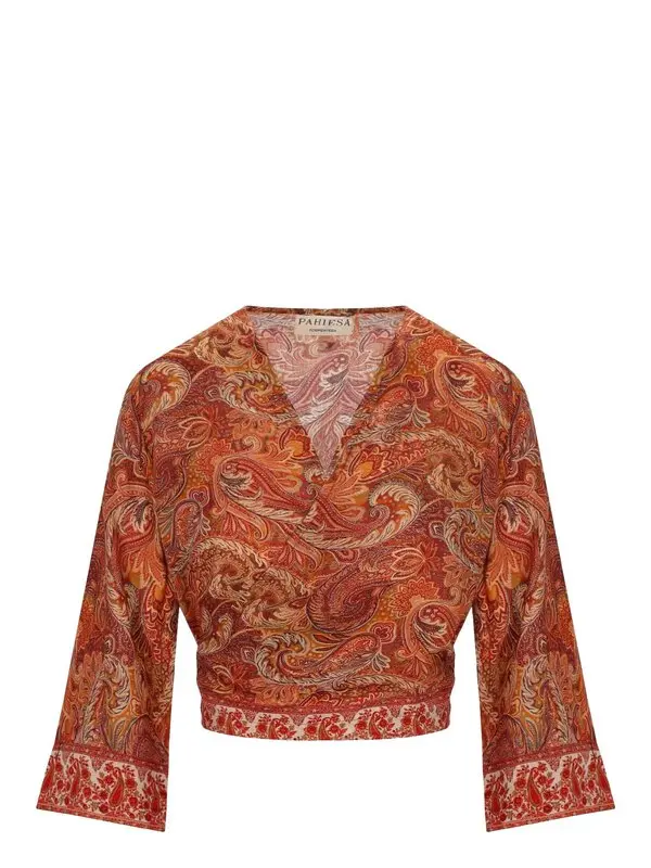 PAHIESA FORMENTERA Paisley Print Silk-cotton Blend Cropped Top - Orange