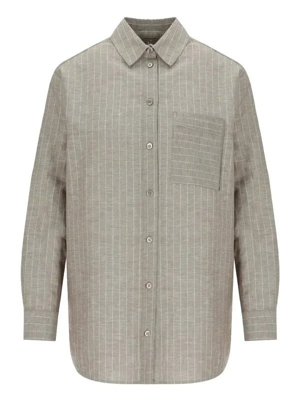 Max Mara Ululo Linen Cotton Shirt With Pinstripe Pattern - Beige