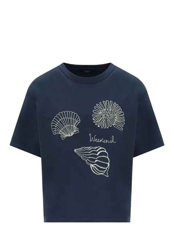 Max Mara Embroidered Cotton T-shirt - Blue