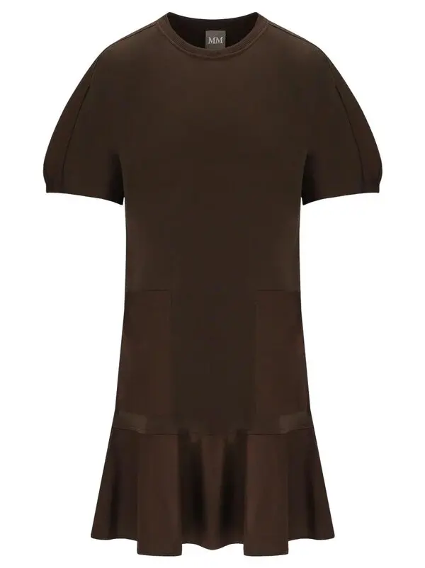 Max Mara Onore Mini Dress With Puff Sleeves And Ruffled Hem - Brown