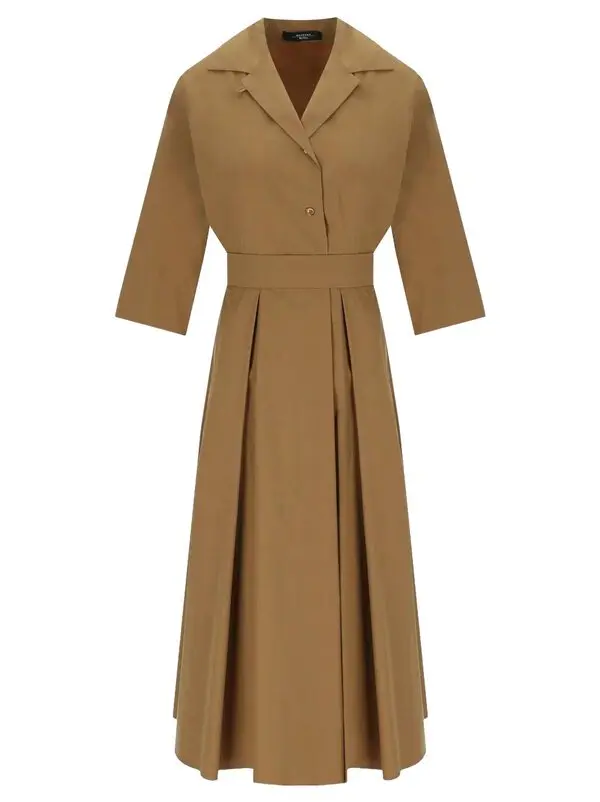 Max Mara Padana Cotton Poplin Shirt Dress With Tie Belt - Brown