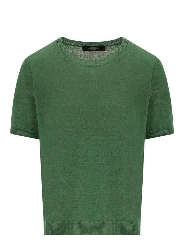 Max Mara Aloe Top Pure Linen Round Neck Knit - Green