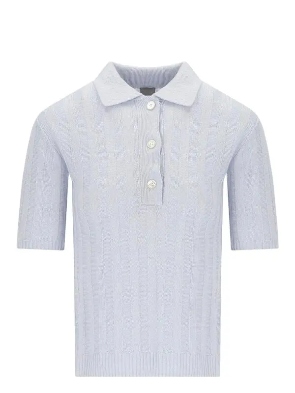 Max Mara Ribbed Linen Polo Shirt - Light Blue