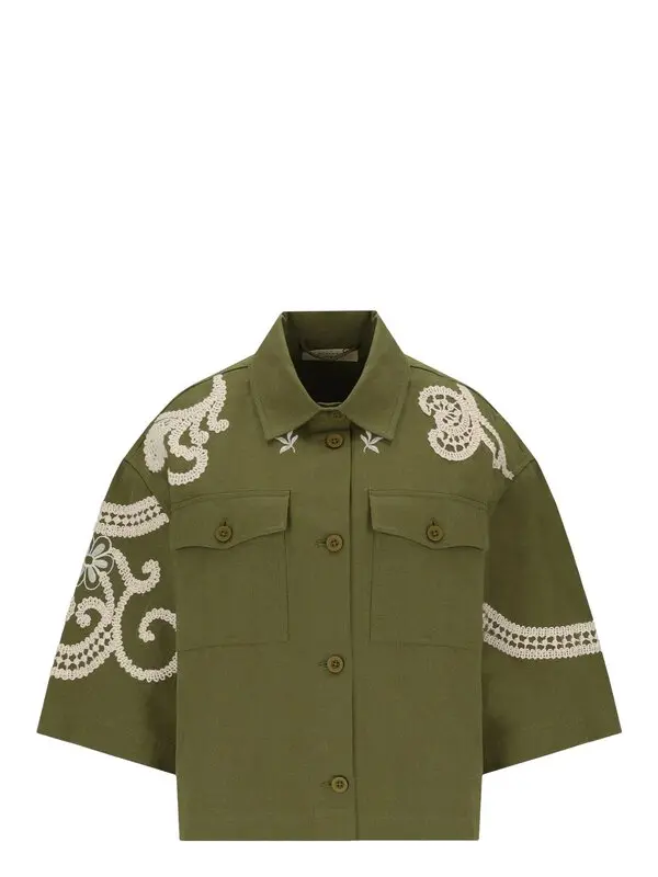 Max Mara Cotton Shirt Jacket With Contrasting Embroidery - Green