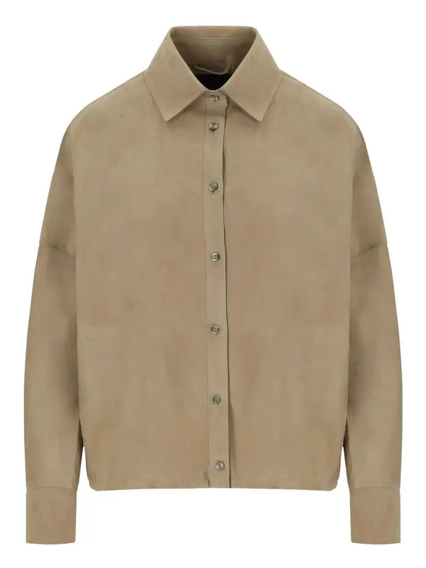 MYSKIN Suede Bomber Shirt - Beige