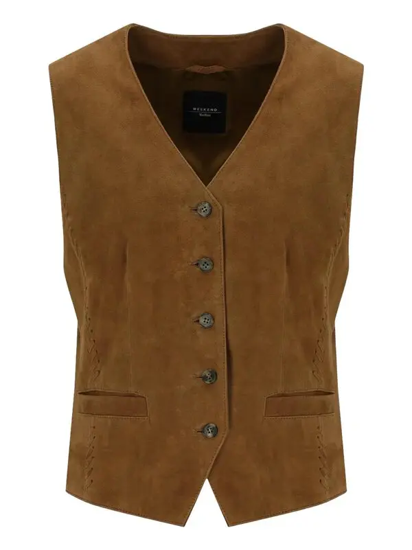 Max Mara Suede V-neck Button-front Vest - Brown