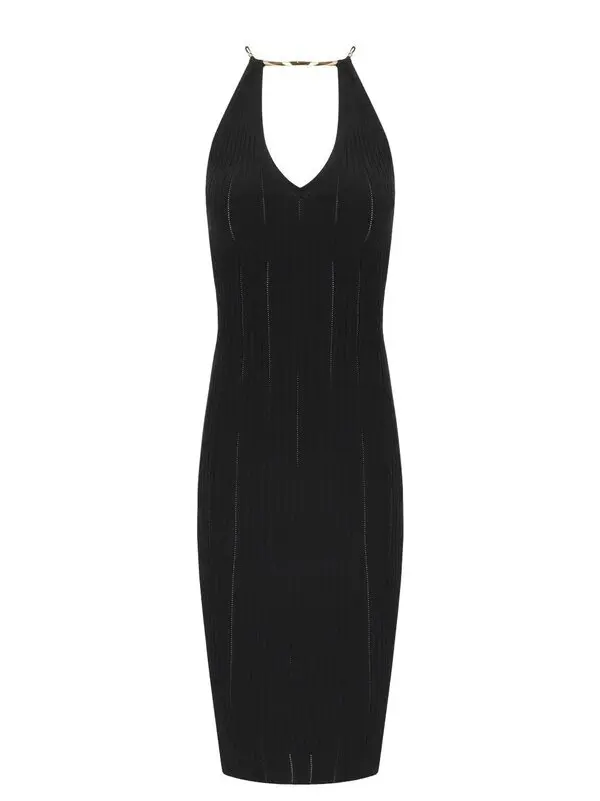 Elisabetta Franchi Knitted Midi Dress With Openwork Detail - Black