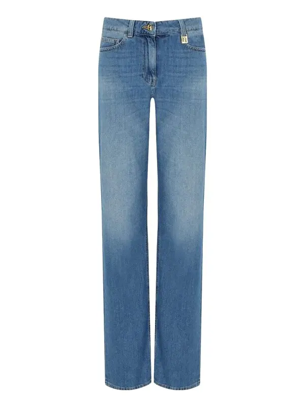 Elisabetta Franchi Palazzo Jeans In Light Wash Cotton Denim - Light Blue