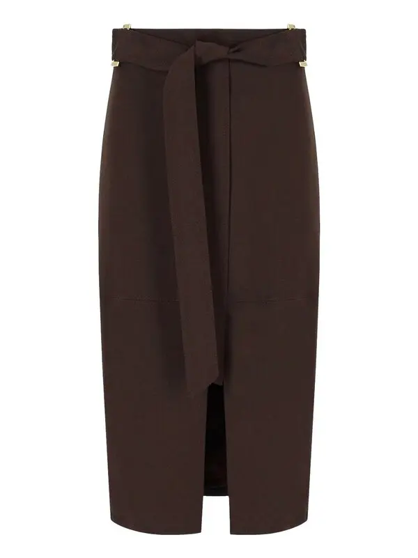 Elisabetta Franchi Midi Skirt With Sash And Gold Hardware - Brown