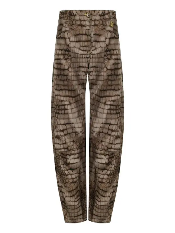 Elisabetta Franchi Alligator Print Barrel Fit Jeans - Brown