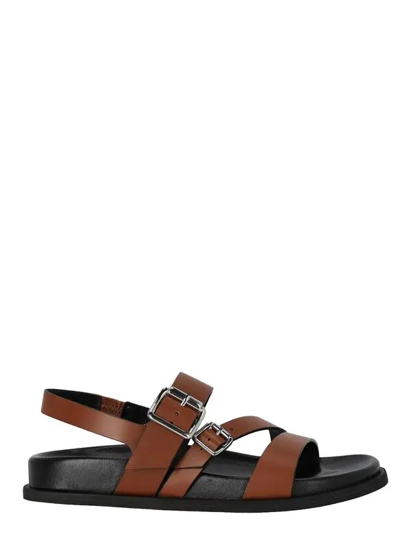 GUGLIELMO ROTTA Flat Leather Sandals With Buckle Detail - Brown