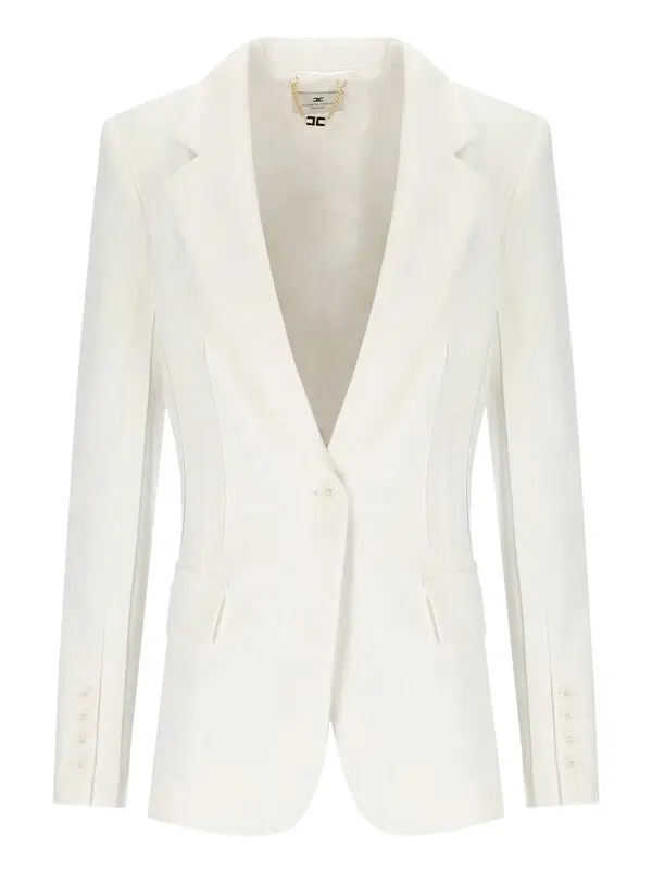 Elisabetta Franchi Single Breasted Blazer With Raw-edge Appliques - Ivory