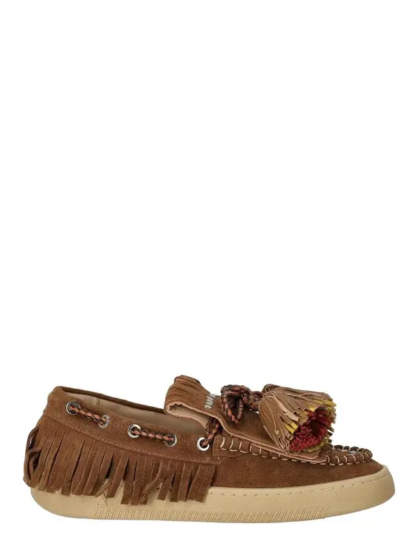 Elena Iachi Suede Loafers With Fringe And Tassels - Brown