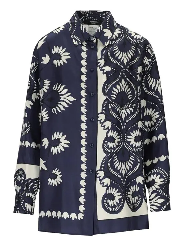 Max Mara Silk Floral Print Shirt - Blue