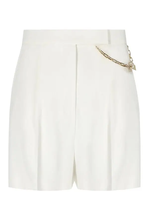 Elisabetta Franchi Gabardine Shorts With Detachable Logo Chain - Ivory