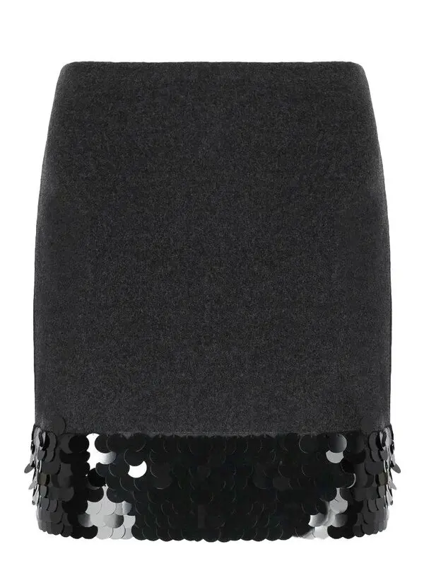 Max Mara Wool Skirt With Sequin Hem - Grey