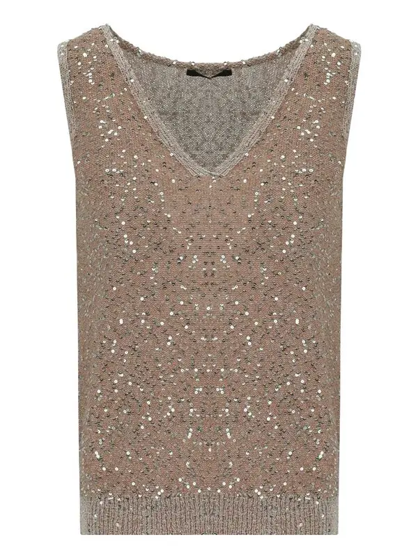 Max Mara Tempo V-neck Sequin Sleeveless Top - Pink