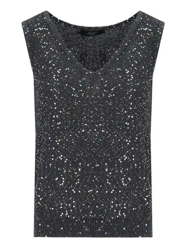Max Mara Sleeveless Sequin Embellished Knit Top - Grey