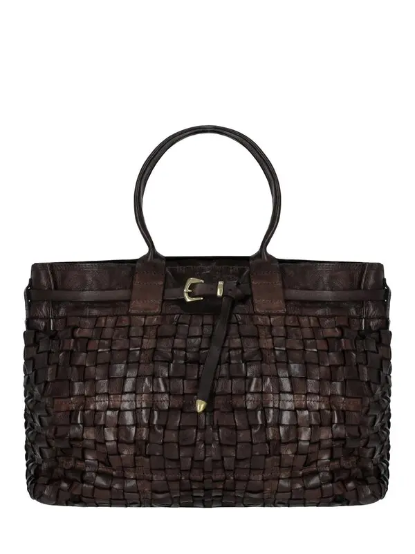 CAMPOMAGGI Penelope Leather Shopping Bag With Woven Design - Brown