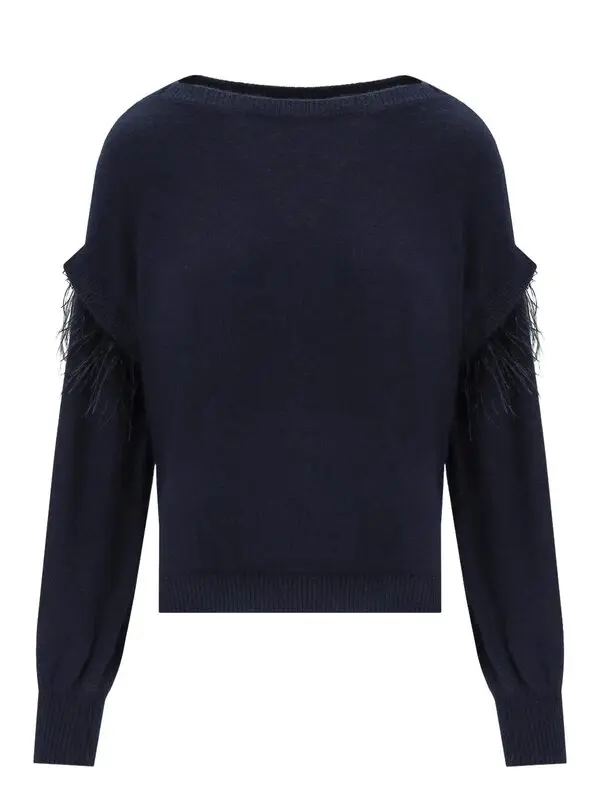 TWINSET Angora Blend Sweater With Feather Trim - Blue