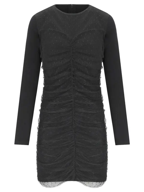 TWINSET Plumetis Dress With Gathered Tulle Overlay - Black