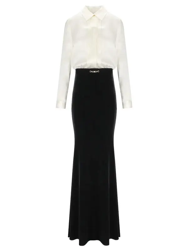 Elisabetta Franchi Two-piece Silk Shirt And Velvet Skirt Ensemble - White