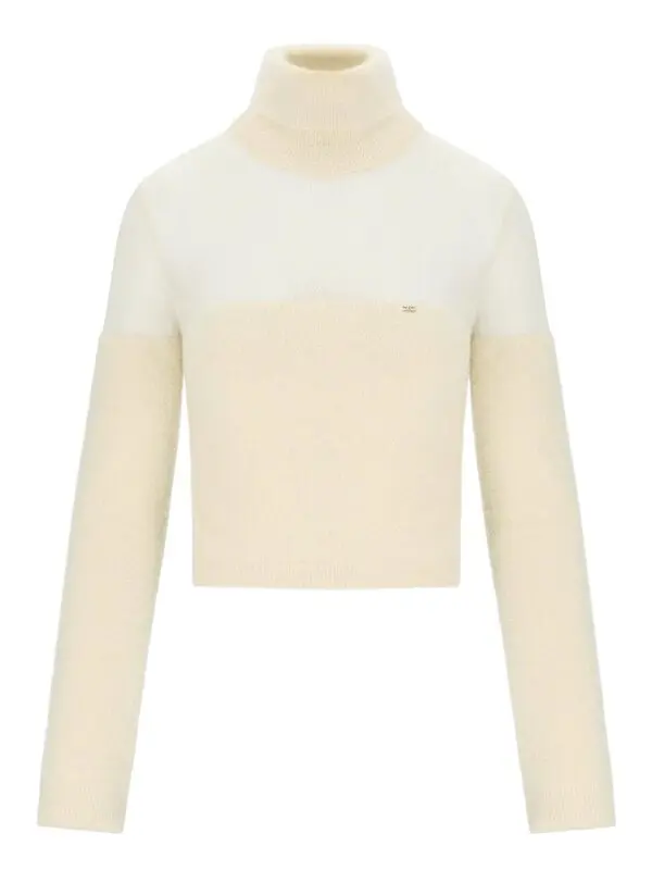 Elisabetta Franchi Cropped Faux Fur Turtleneck Sweater - White