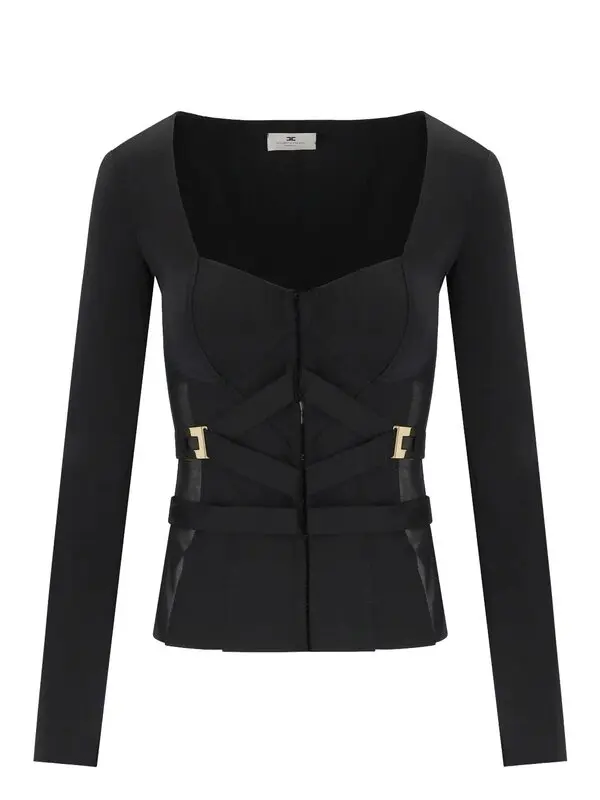 Elisabetta Franchi Crepe Bustier Jacket - Black