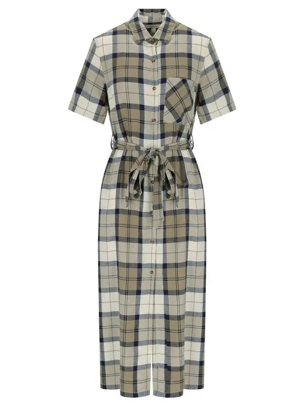 Barbour Tartan Midi Shirt Dress - Blue