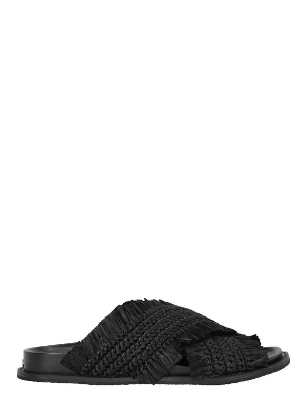 Michael Kors Peyton Raffia Slides - Black