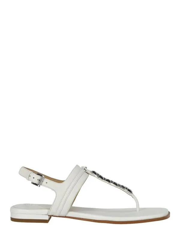 Michael Kors Marcia Leather Thong Sandal With Chain Detail - White