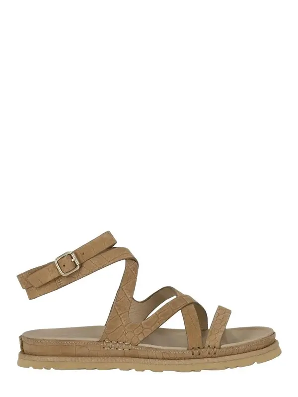 UGG Goldengaze Embossed Ankle Wrap Sandals - Beige