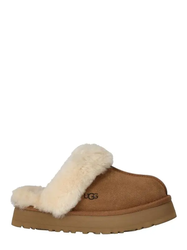 UGG Suede Slipper With Sheepskin Collar - Brown